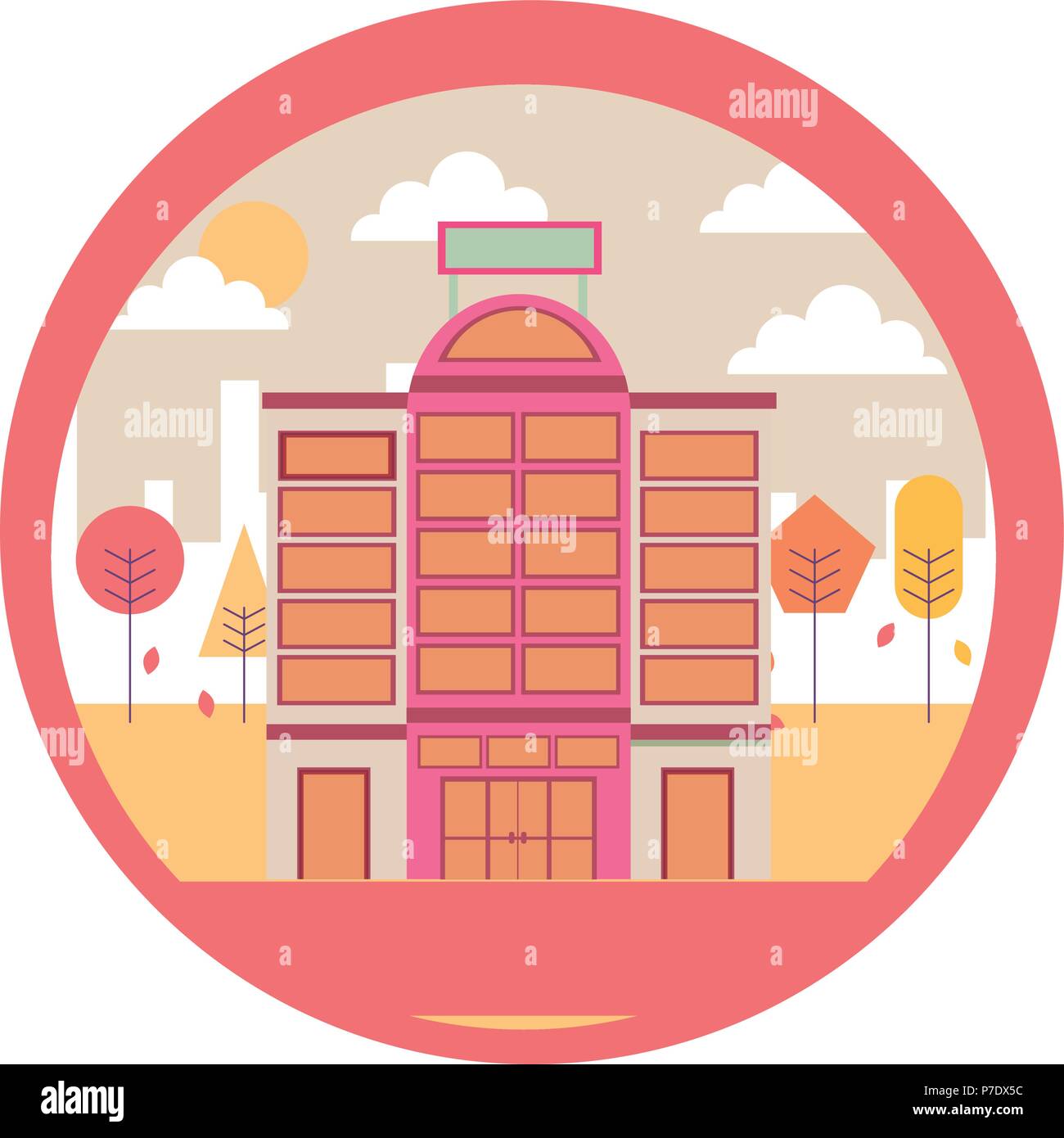 hotel building urban trees scene vector illustration Stock Vector Image ...