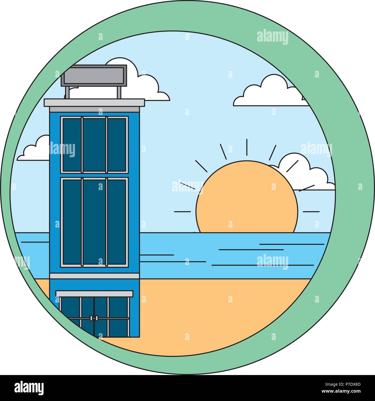 hotel building natural beach sunset landscape vector illustration Stock ...