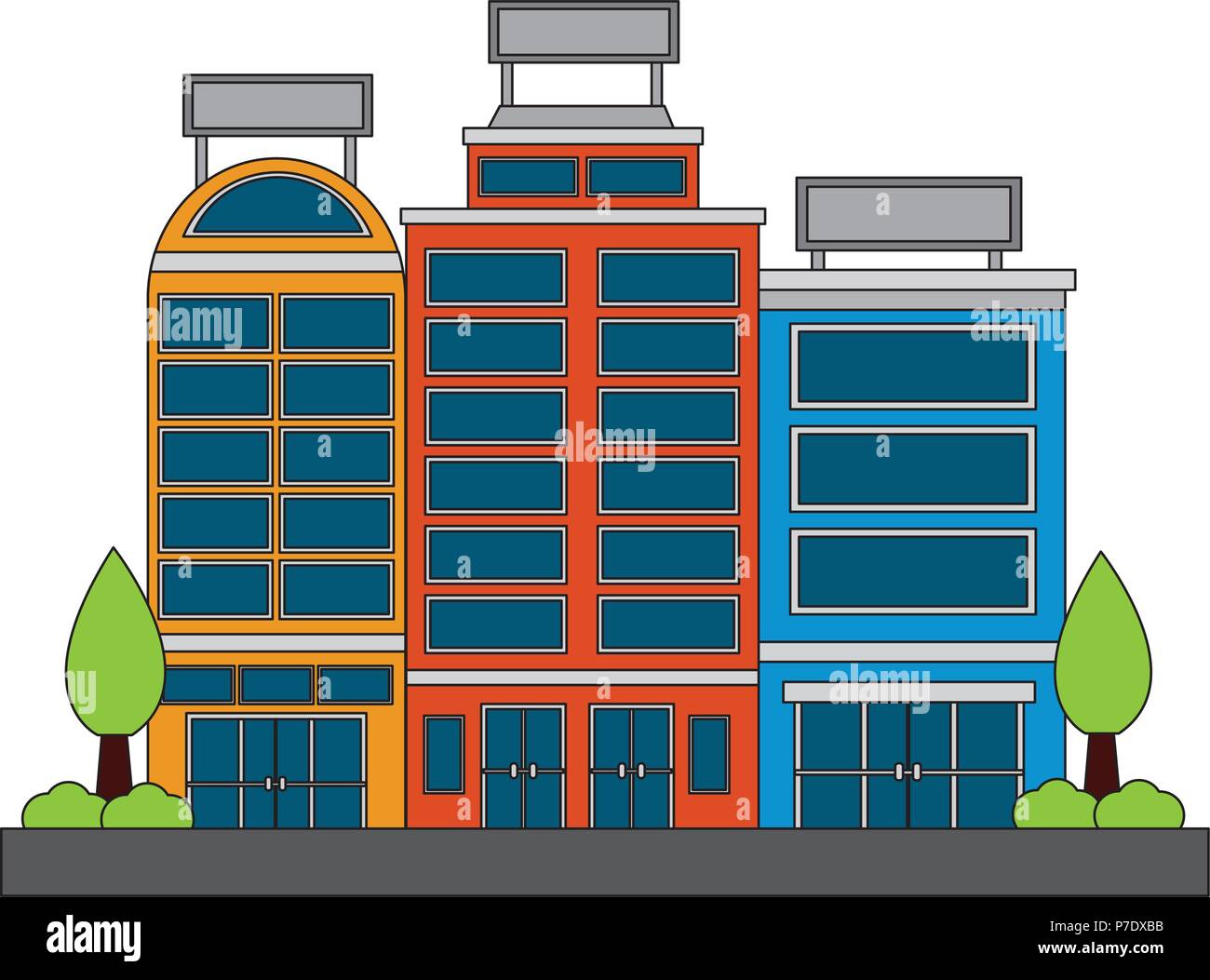 hotel building facade with trees vector illustration Stock Vector Image ...