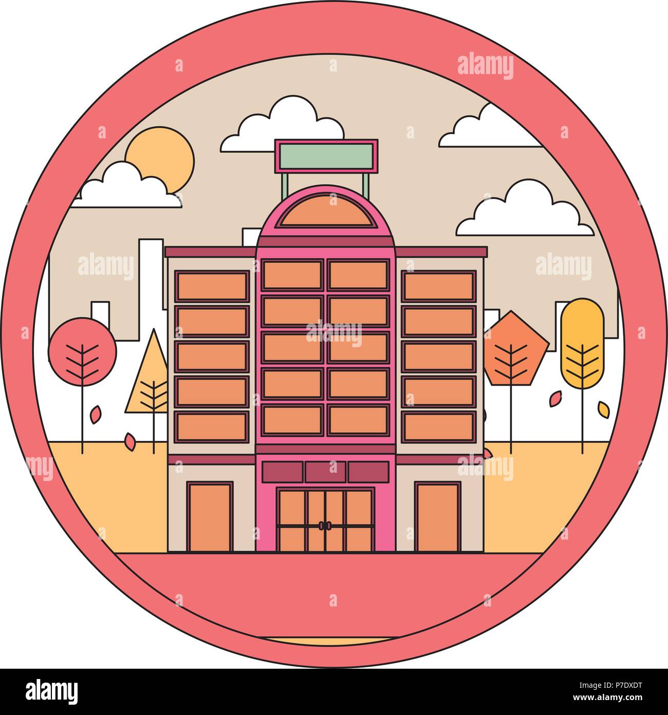 hotel building urban trees scene vector illustration Stock Vector Image ...