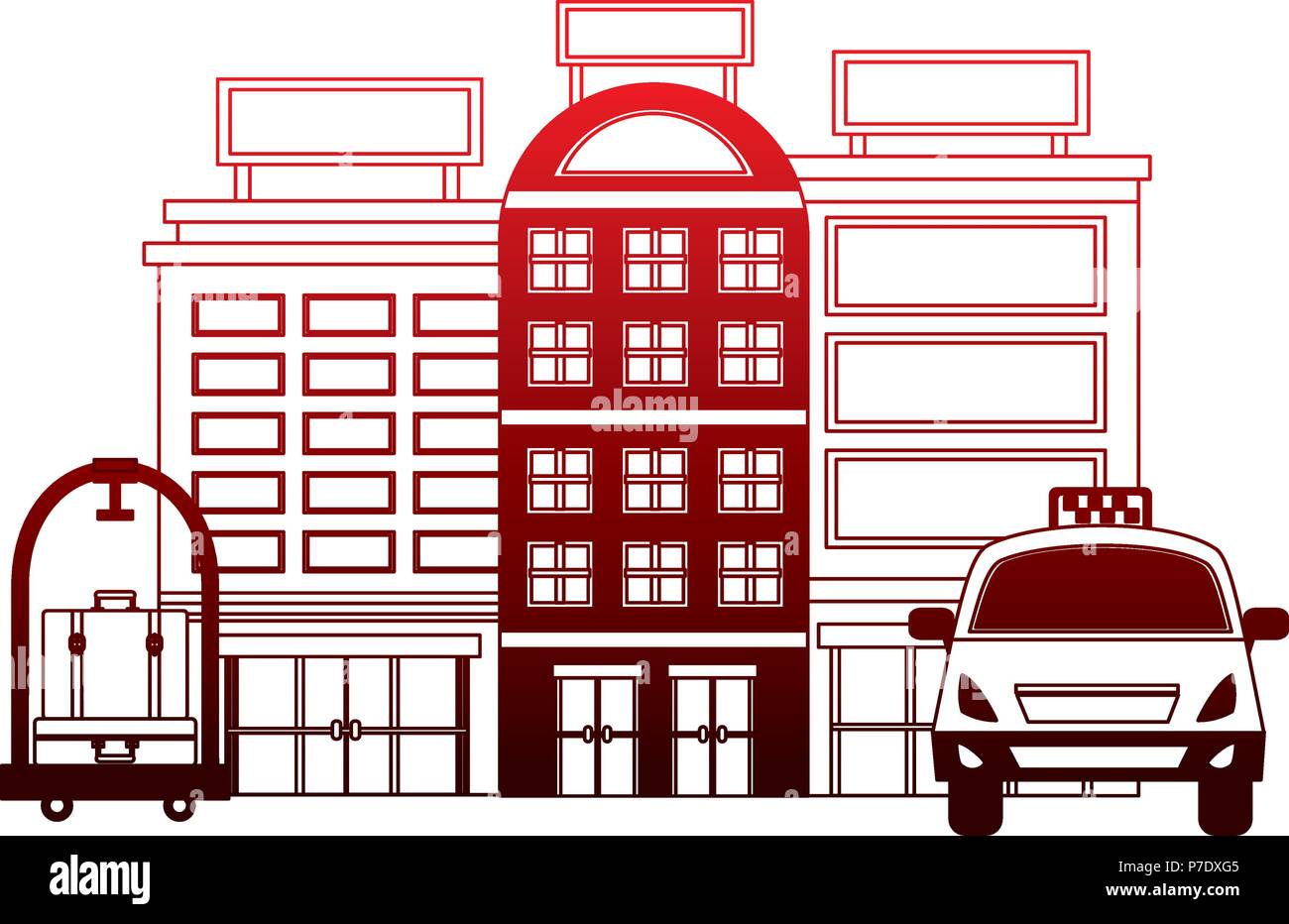accommodation building luxury hotel taxi luggage trolley vector ...