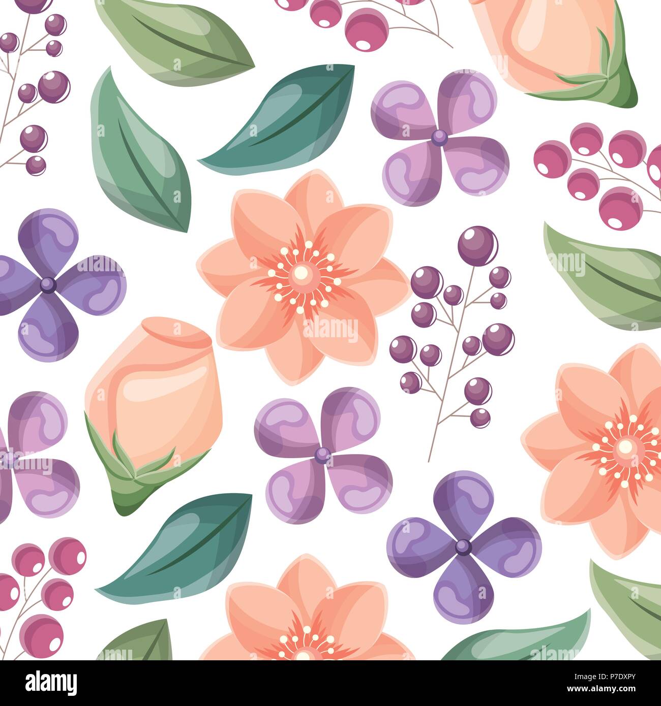 floral background flowers leaves berry decoration vector illustration ...