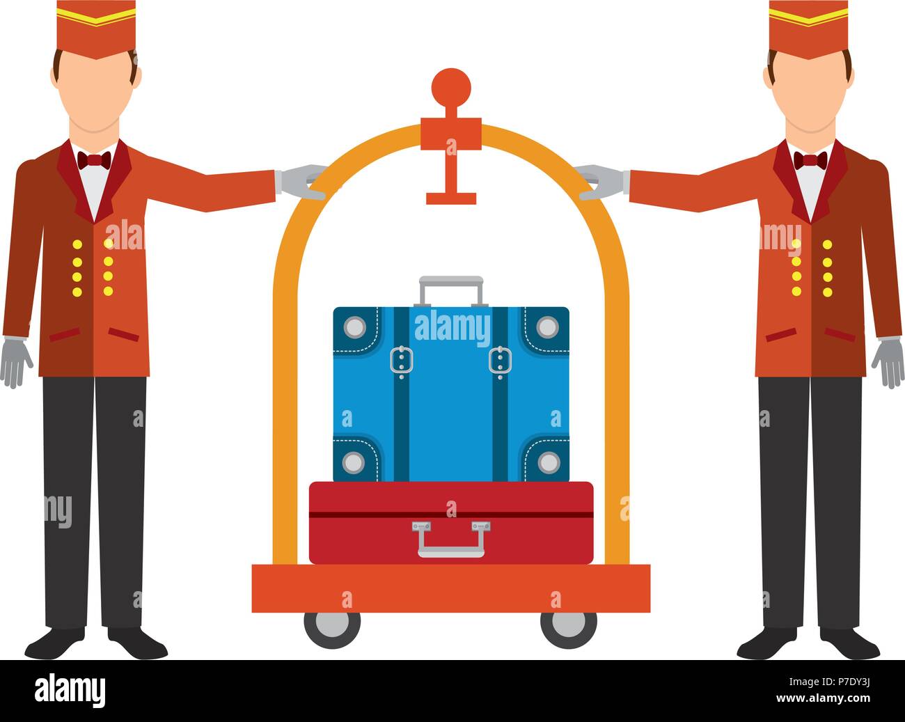 hotel staff bellboys trolley and suitcases vector illustration Stock ...