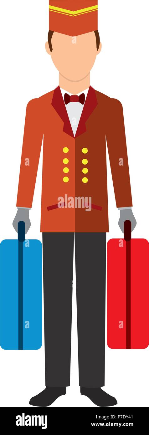 hotel bellboy carrying suitcases service vector illustration Stock ...