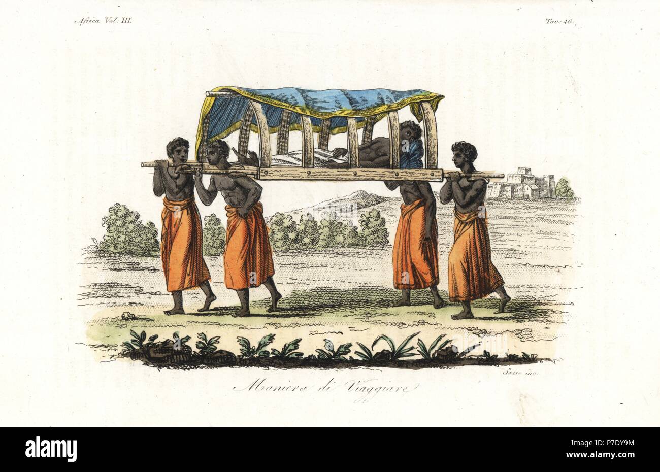 Method of travel in the Kingdom of Kongo (Congo): a rich man carried on ...