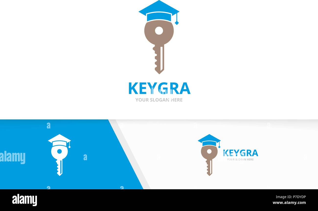 Vector key and graduate hat logo combination. Lock and study symbol or ...