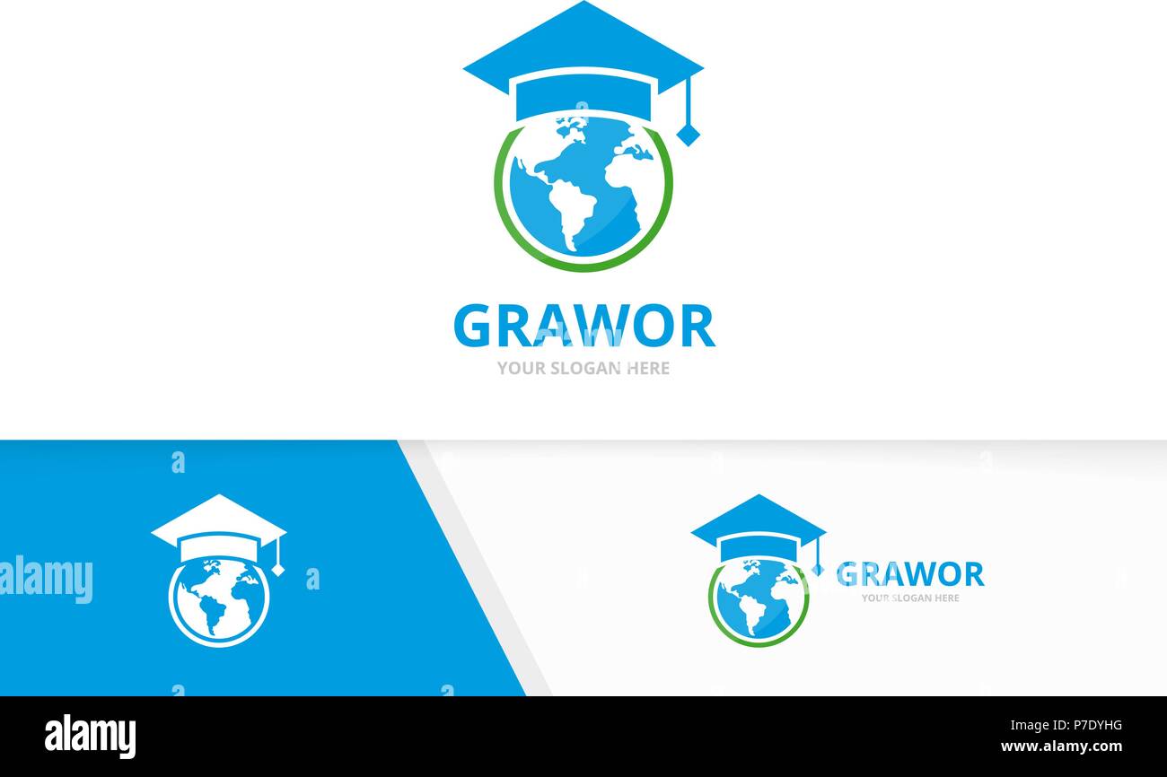Vector world and graduate hat logo combination. Earth and study symbol ...