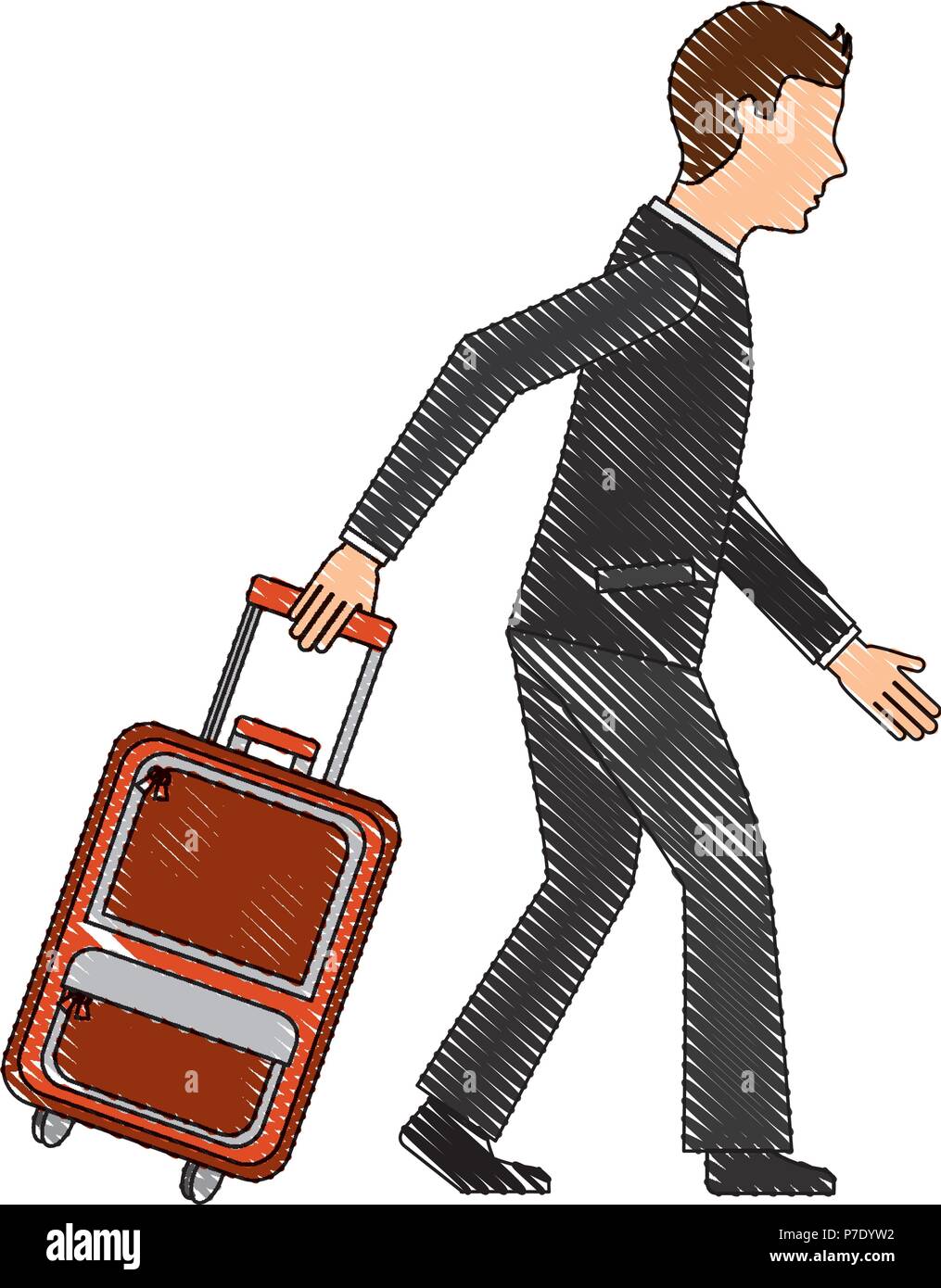 businessman pushing suitcase travel tourism vector illustration Stock ...
