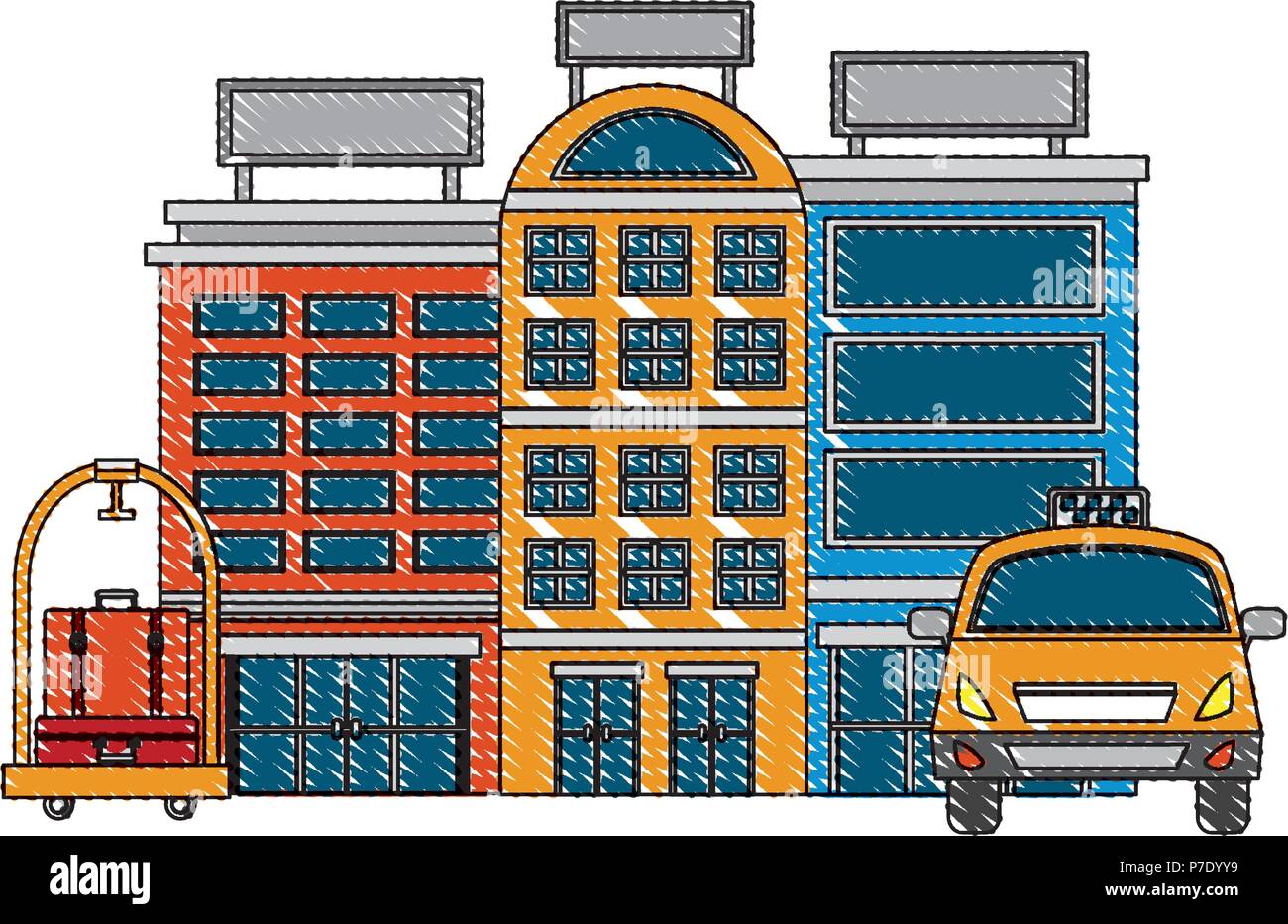 accommodation building luxury hotel taxi luggage trolley vector ...