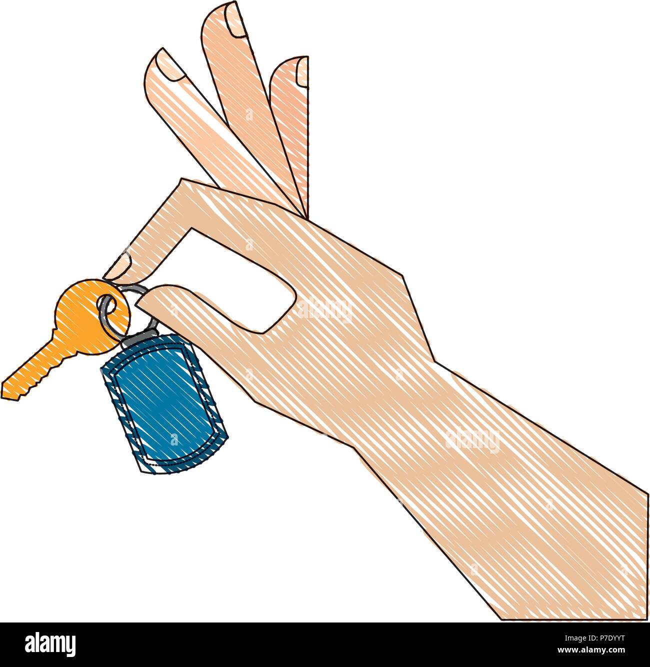 hand holding keychain and key vector illustration Stock Vector Image ...