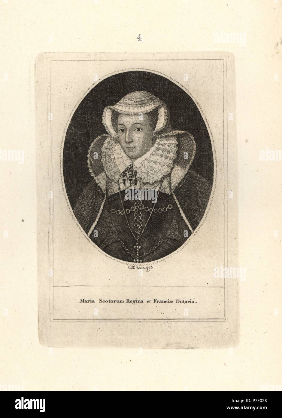Mary Queen of Scots. Copperplate engraving by John Kay from A Series of ...