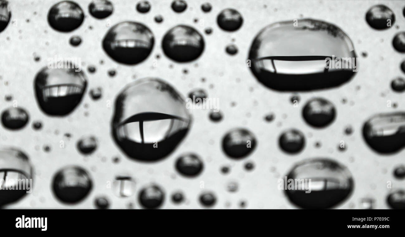 Amazing shape of rain drop on steel surface after rainy day, water ...