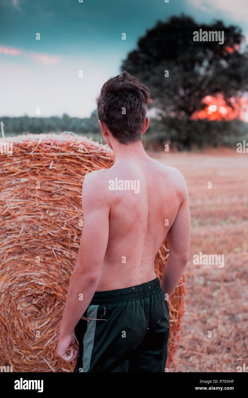 countryside workout at sunset - hight contrast style image Stock Photo ...