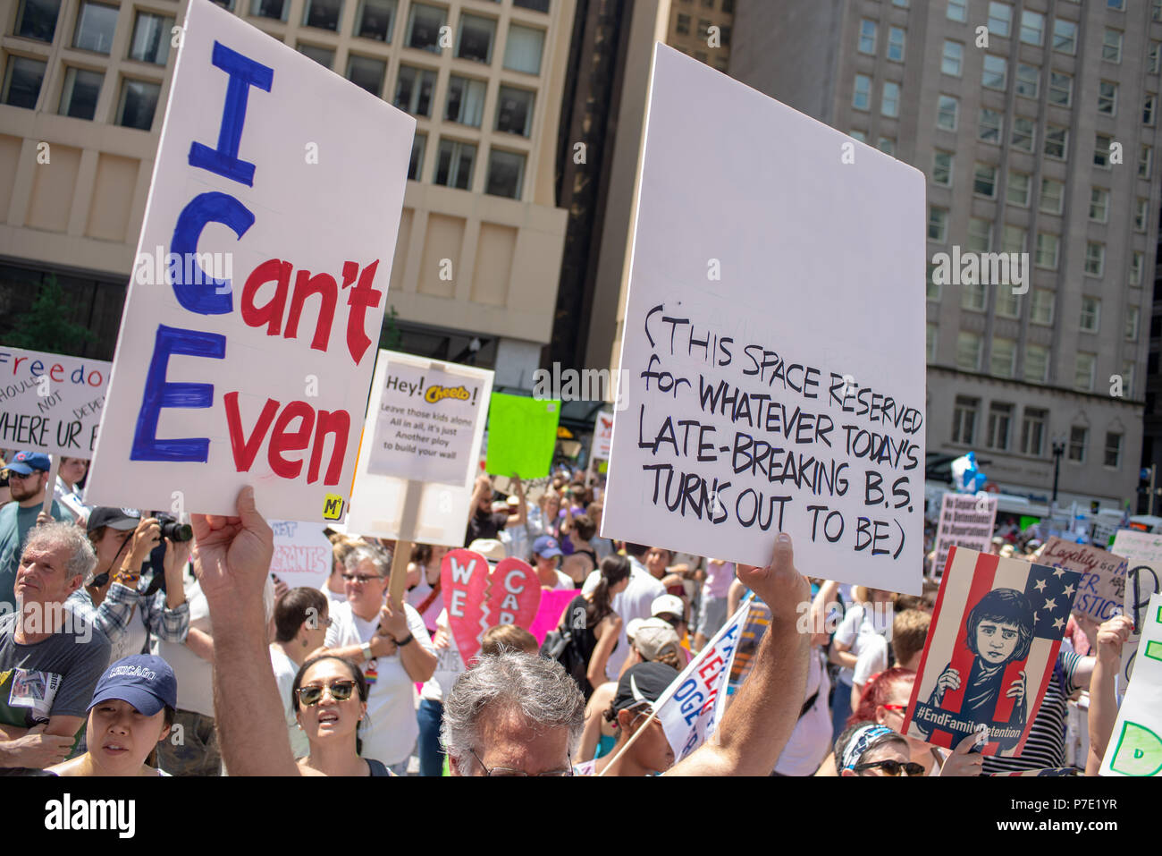 Signs and Crowd at Families Belong Together - Chicago March, jUNE 30 ...