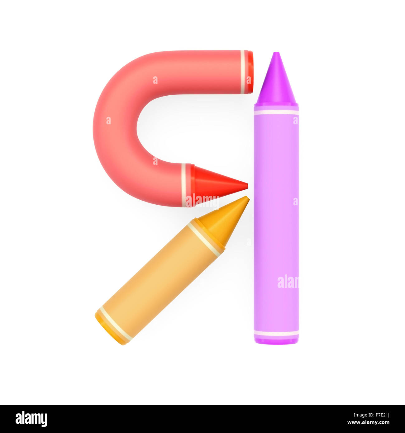 Colored wax crayons assembled like capital letter Ya of Cyrillic ...