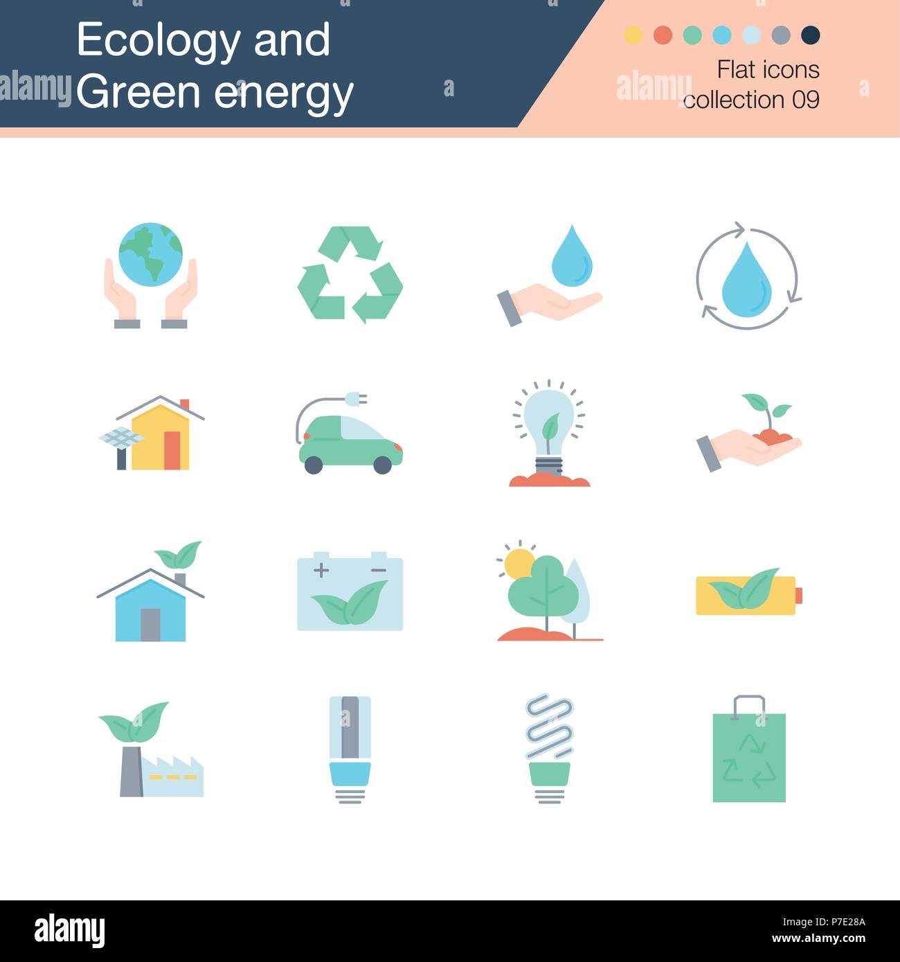 Ecology and Green energy icons. Flat design collection 9. For ...