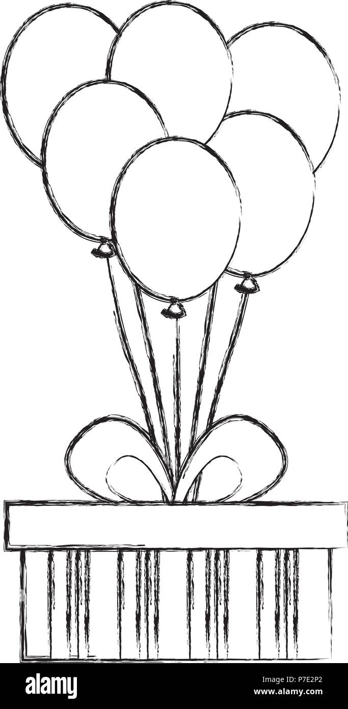 birthday gift box with balloons celebration vector illustration sketch ...