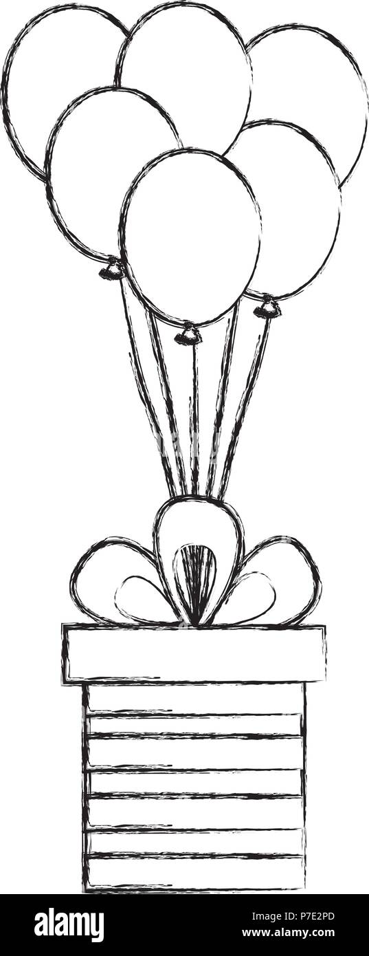 birthday gift box with balloons celebration vector illustration sketch ...