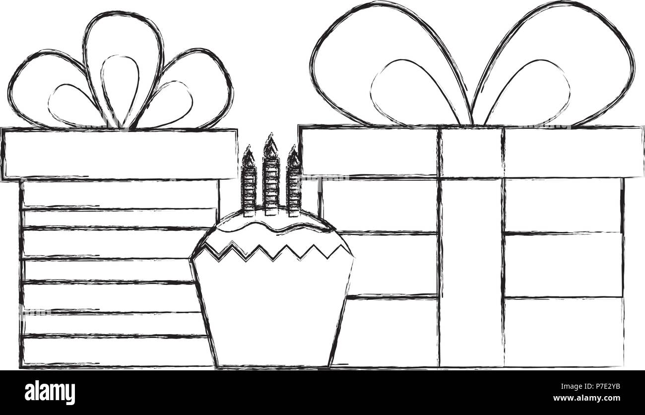 birthday cupcake and gift boxes celebration event vector illustration ...
