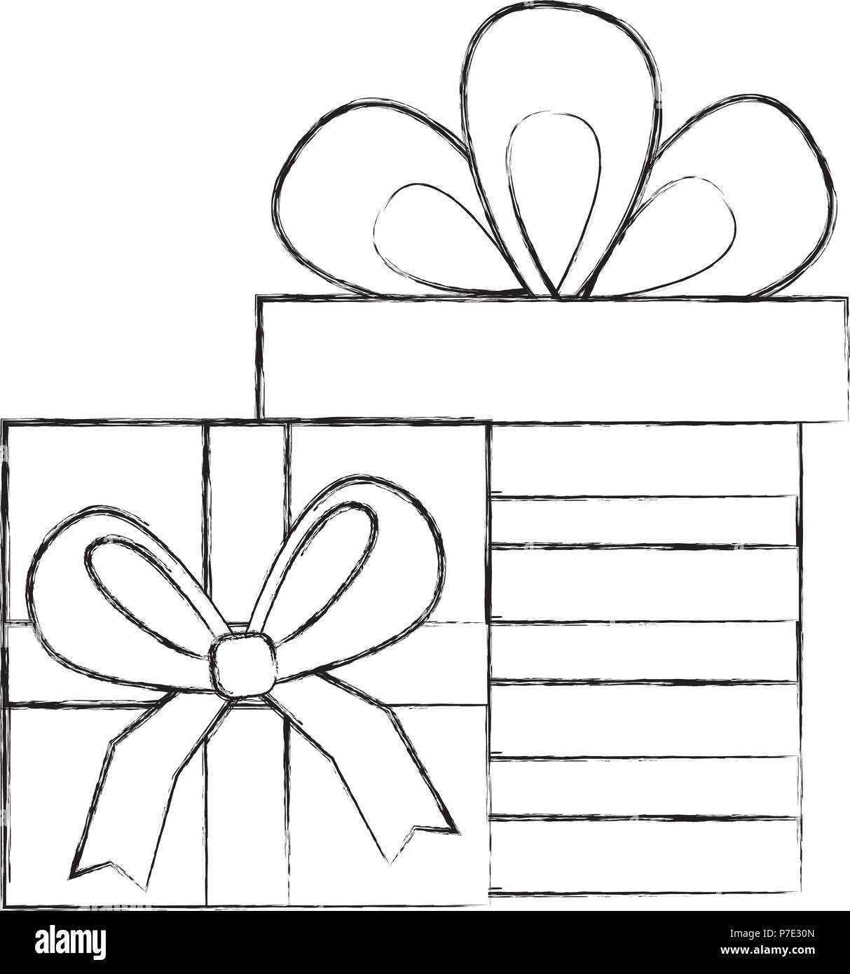 birthday present boxes with bow decoration vector illustration sketch ...