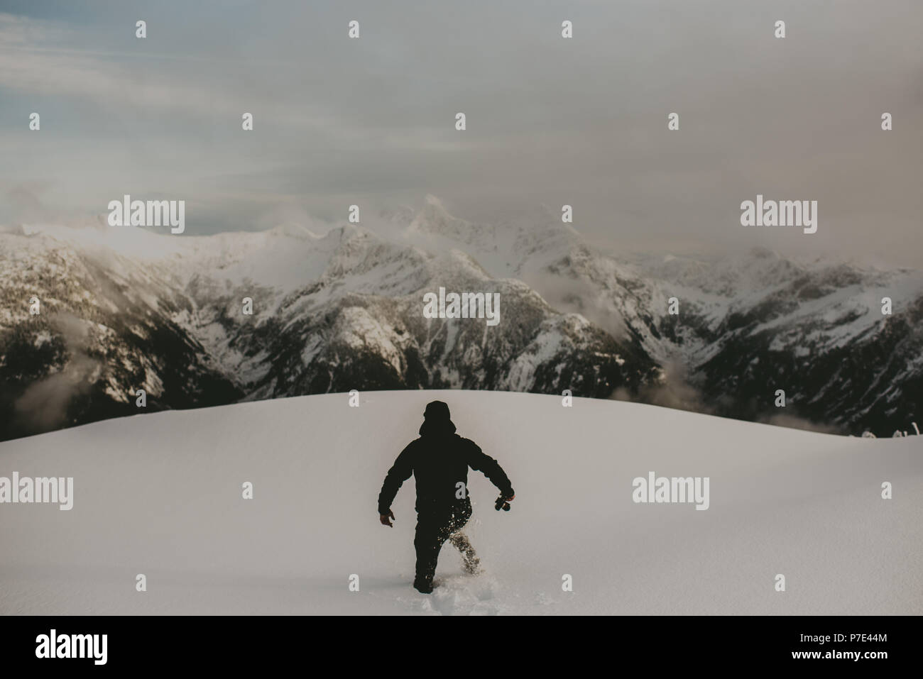 Man in deep snow on mountain, Abbotsford, Canada Stock Photo - Alamy