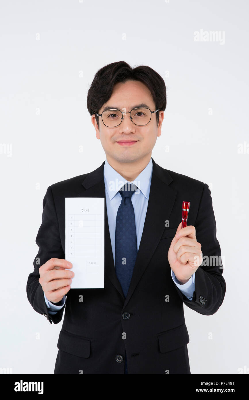 RF Photos- take a vote, the man is voting isolated on white background ...