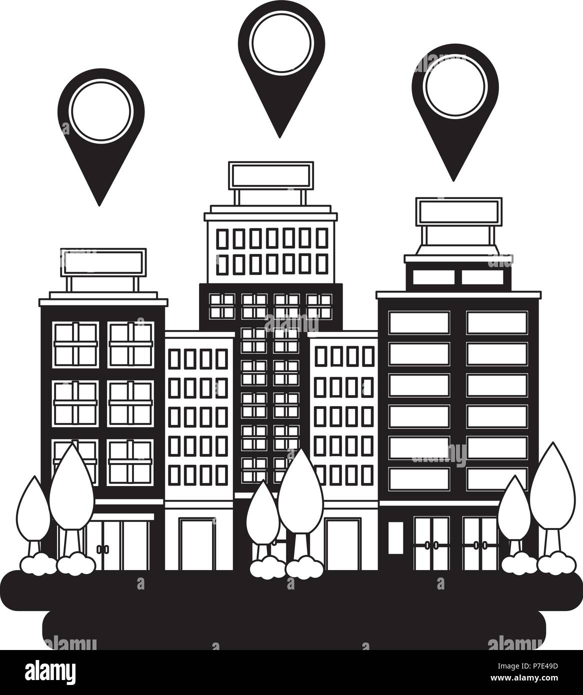hotel building gps navigation pointer location vector illustration ...