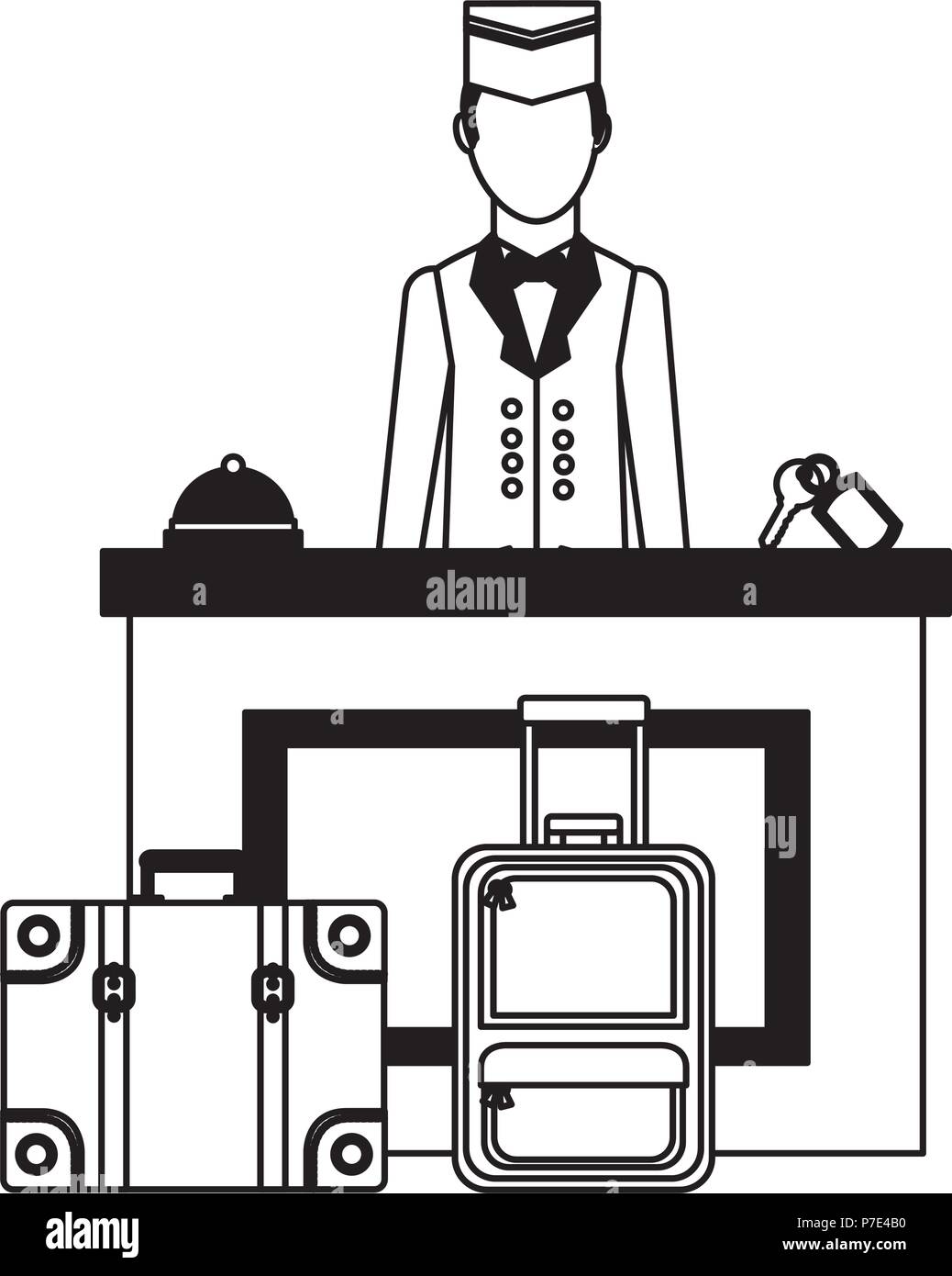 hotel manager reception bell key and suitcases vector illustration ...