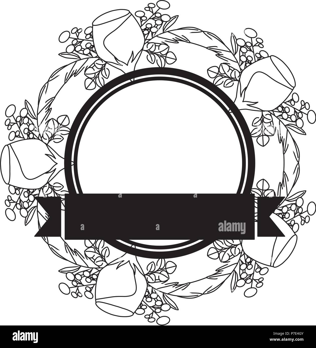 beautiful floral wreath and ribbon flowers decoration vector ...