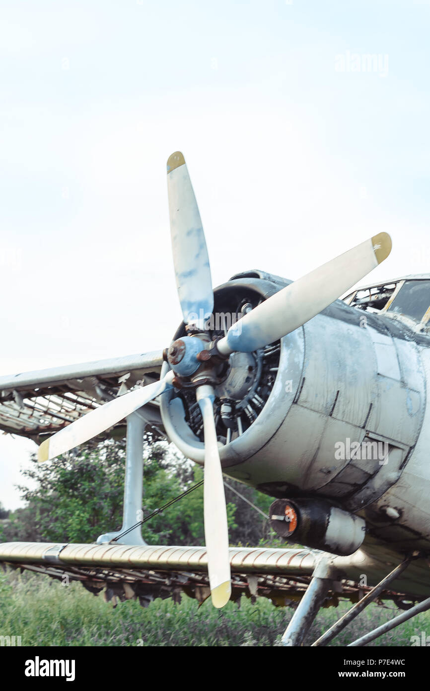 the propeller of the old plane is broken and rusty Stock Photo - Alamy