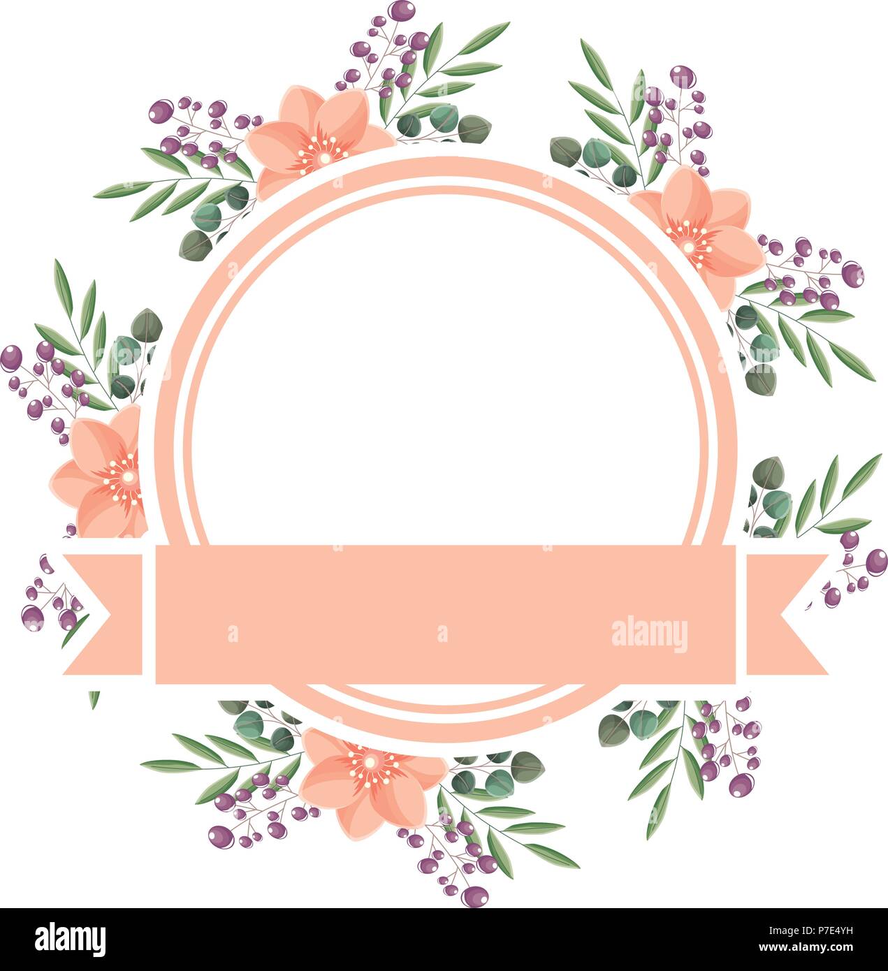 beautiful floral wreath and ribbon flowers decoration vector ...