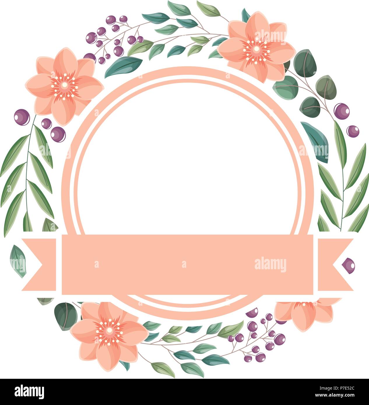 beautiful floral wreath and ribbon flowers decoration vector ...