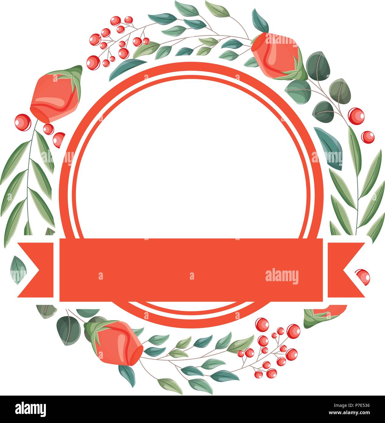 beautiful floral wreath and ribbon flowers decoration vector ...