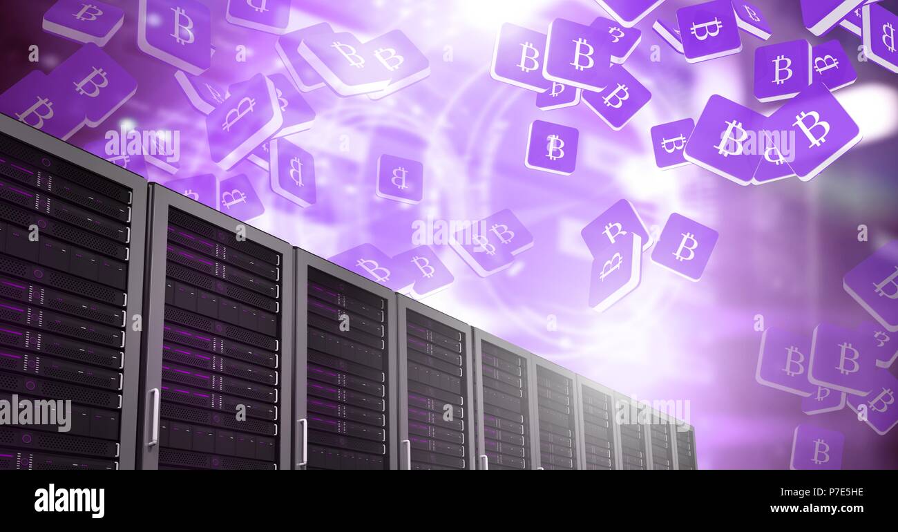 Computer servers and bitcoin icons Stock Photo - Alamy