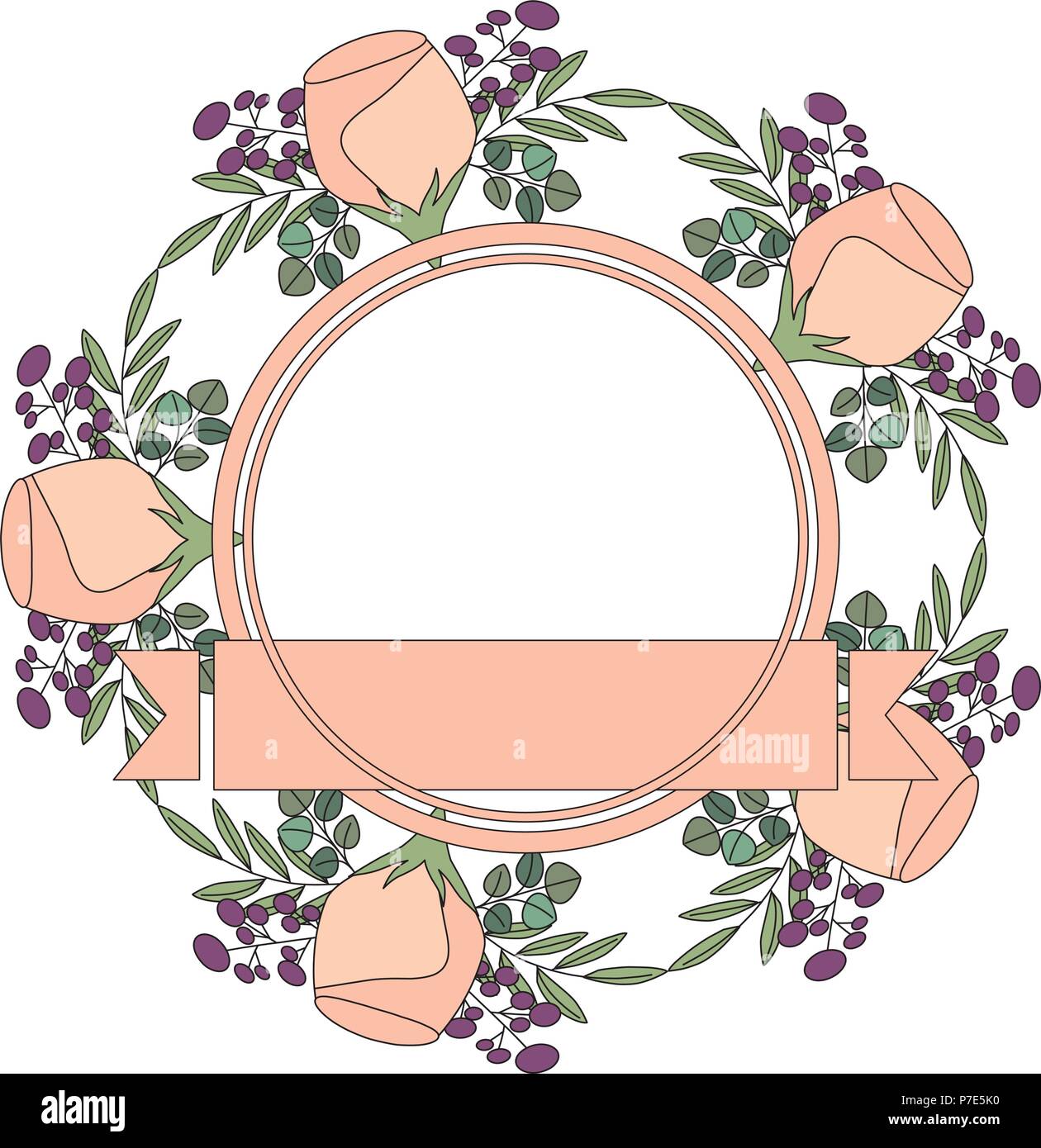 beautiful floral wreath and ribbon flowers decoration vector ...
