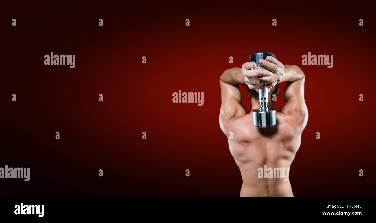 Bodybuilding weight lifter man with blank red background Stock Photo ...