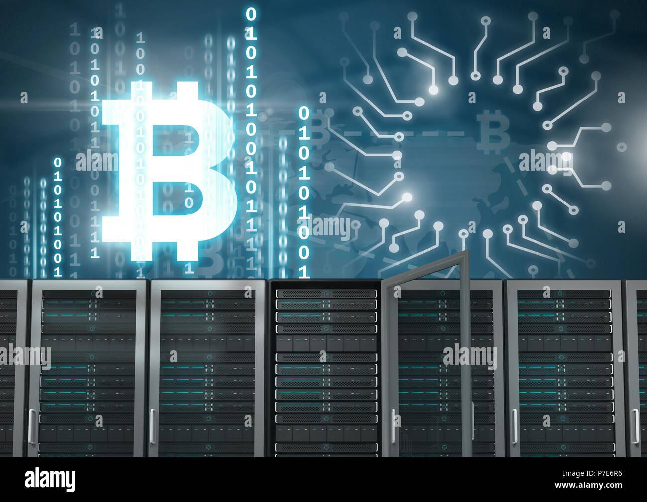 Computer servers and bitcoin technology information interface Stock ...