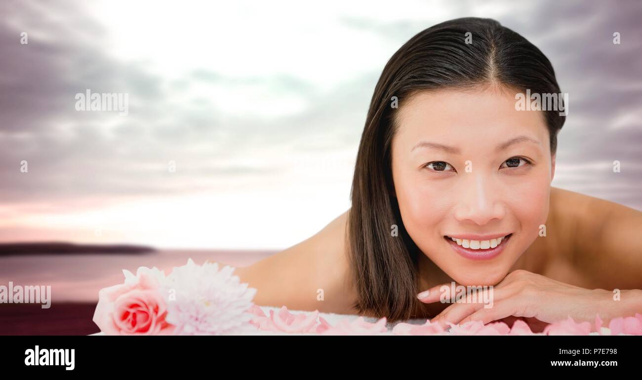 Happy spa woman relaxed with sky Stock Photo - Alamy