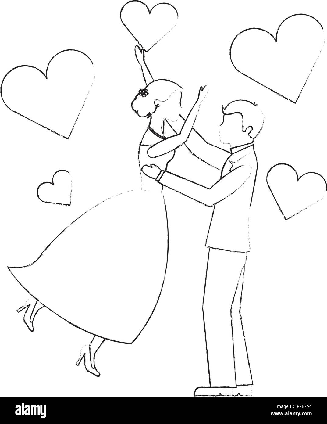 bride and groom wedding day and first dance love hearts vector ...