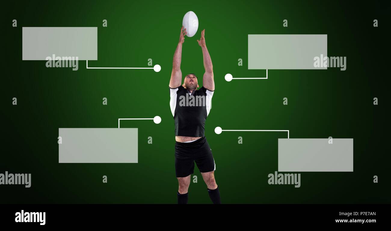 Rugby player jumping with blank infographic chart panels Stock Photo ...