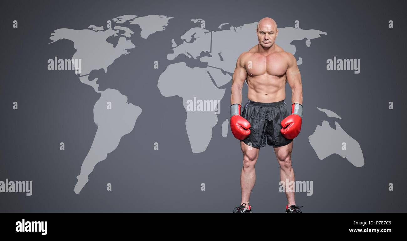Male boxer with world map Stock Photo - Alamy