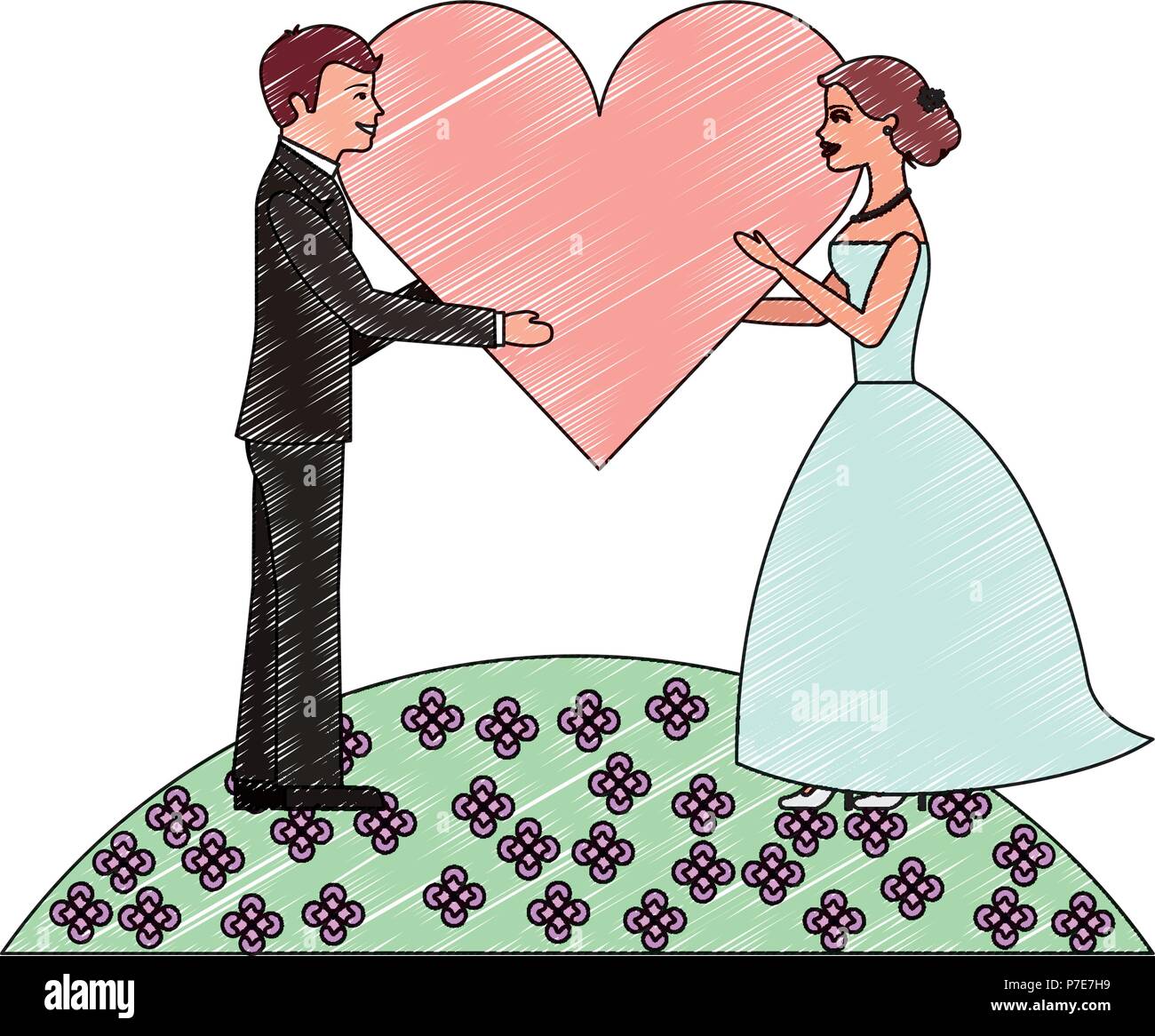 bride and groom with heart wedding day vector illustration Stock Vector ...