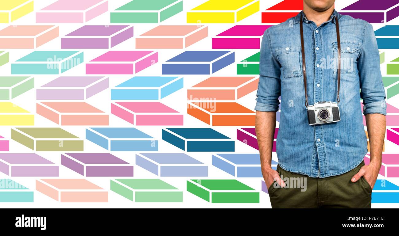 Photographer man with colorful geometric pattern Stock Photo - Alamy