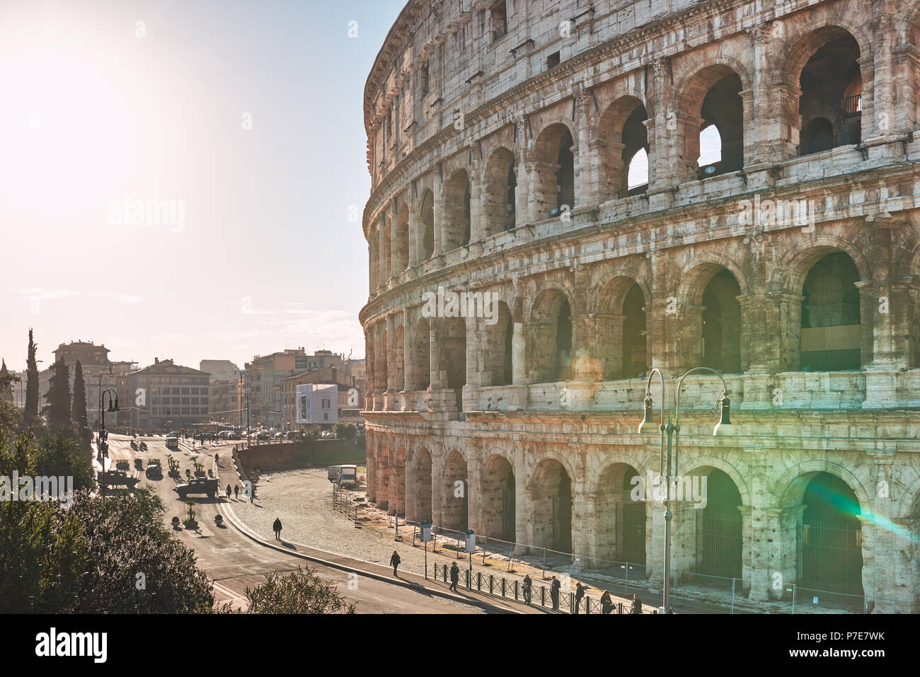 Rome, Colosseum at dawn, trees on the right Stock Photo - Alamy