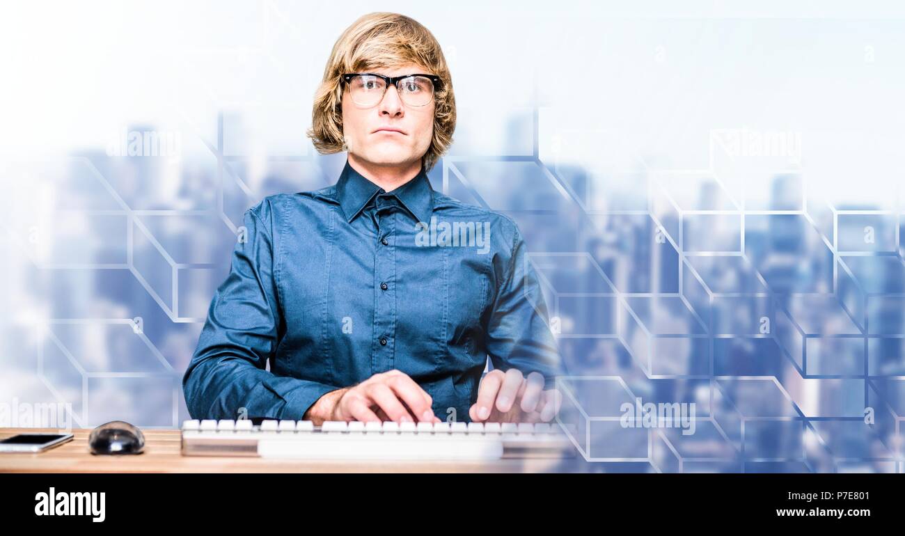Man computer screen concentrating hi-res stock photography and images ...