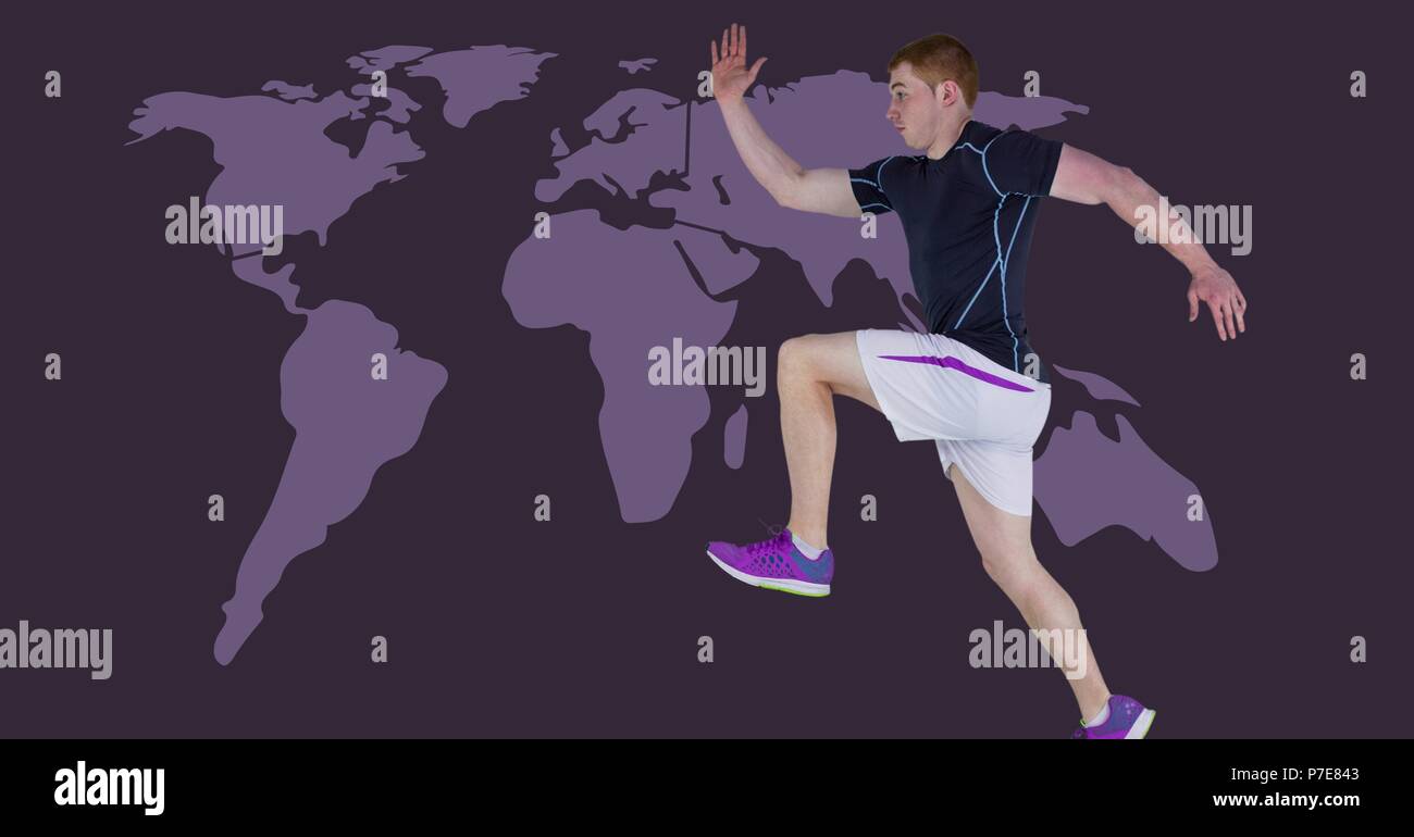 Athletic fit man with world map Stock Photo - Alamy