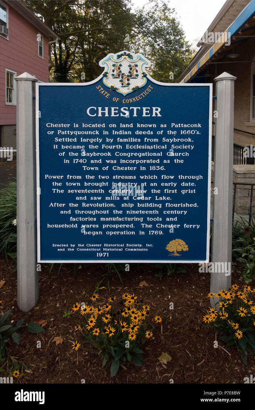 Chester Ct historical sign Stock Photo - Alamy