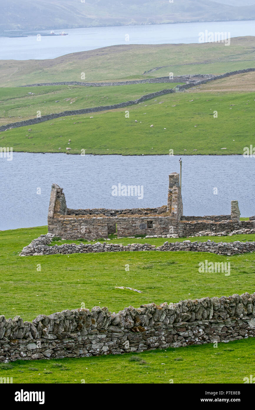 Dry stone / drystack wall and remains of croft, abandoned during the ...