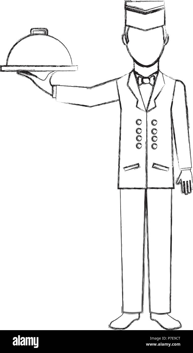 hotel service staff waiter worker vector illustration sketch Stock ...