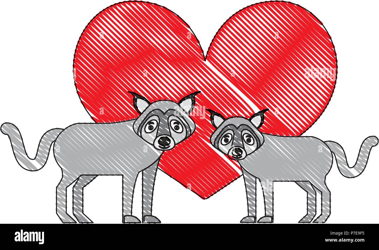 cute couple wolf animal in love heart vector illustration Stock Vector ...
